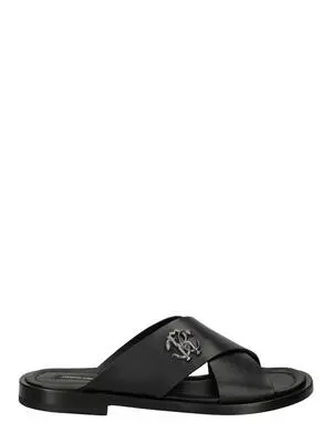 Roberto Cavalli Mirror Snake Flat Sandals - Black