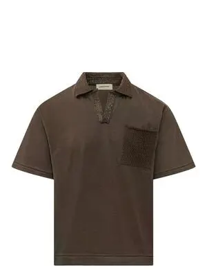 ATOMO FACTORY Crochet-trim Jersey Polo-collar T-shirt - Brown