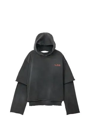 Camper Layered Hoodie With Raw-cut Hem - Grey