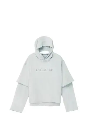 Camper Layered Cotton Hoodie With Raw-cut Hem - Grey