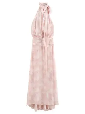 Arakii Halterneck Maxi Dress With Scarf Tie And Open Back - Light Pink