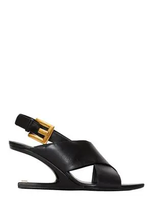 Balmain Calfskin Leather Anthem No Wedge Sandals - Black