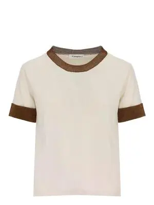 KANGRA Contrast-trim Short-sleeve Knit Sweater - Neutrals