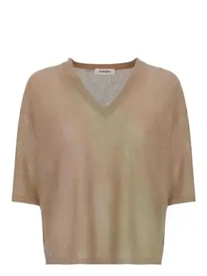 KANGRA Sequin Embellished V-neck Sweater - Neutrals