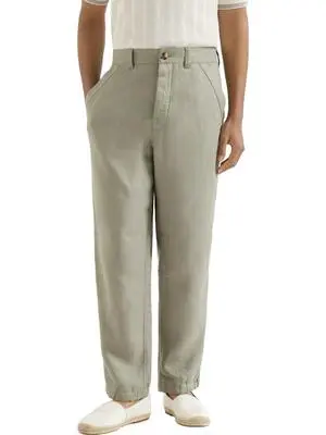 Brunello Cucinelli Linen Trousers With Drawstring Hem - Sage