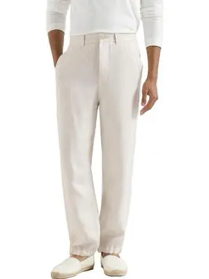Brunello Cucinelli Linen Trousers With Drawstring Hem - Shell
