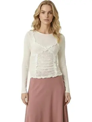 MODENAIRE Long Sleeve Layered Lace Top - Ivory