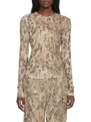 GANNI Long Sleeve Printed Top - Beige