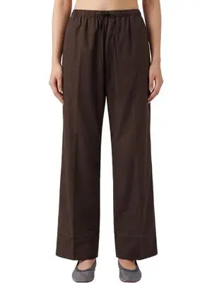 YVES SALOMON Wide Leg Cotton Trousers With Elasticated Drawstring Waist - Brown