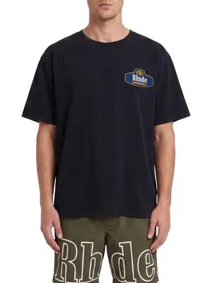 Rhude Cotton T-shirt With Vintage Style Logo Print And Crew Neck Black