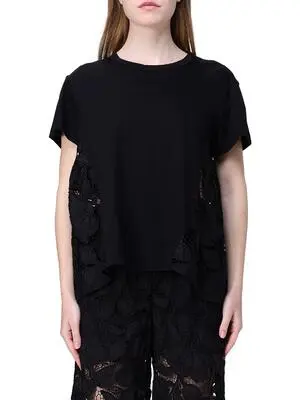 MEIMEIJ Cotton T-shirt With Macramé Inserts - Black