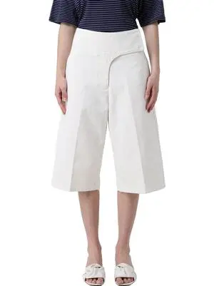 AMI Paris Cotton Solid High Waisted Knee Length Shorts - Beige