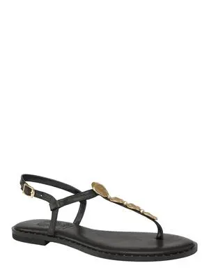 GRACE FOOTWEAR Spetses Gold Disc T-strap Sandal - Black
