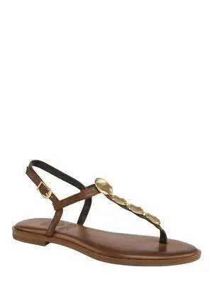 GRACE FOOTWEAR Spetses Gold Disc T-strap Sandal - Brown