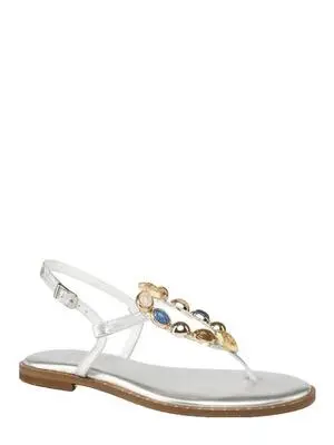 GRACE FOOTWEAR Embellished T-strap Metallic Leather Sandals - Silver