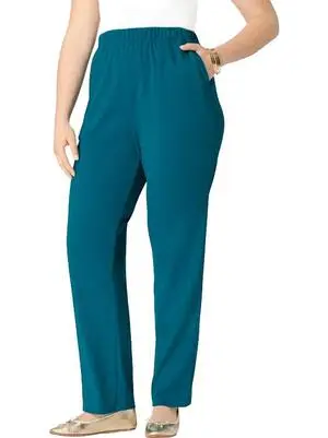ROAMAN'S Soft Knit Relaxed Straight Leg Pull-on Pants - Deep Teal