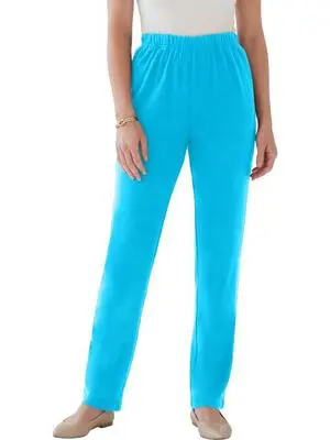 Roaman's Roaman's Soft Knit Relaxed Pull-On Straight Leg Pant Ocean