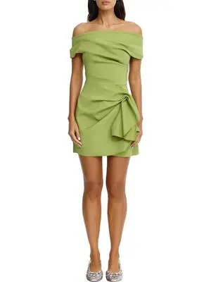 Acler Mersham Gathered Off-the-shoulder Cocktail Mini Dress - Chive
