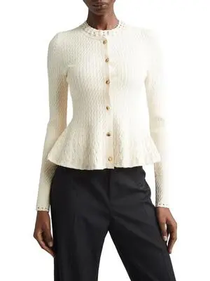 JASON WU Jason Wu Collection Cable Stitch Peplum Cardigan