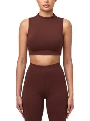 Naked Wardrobe Mock Neck Cropped Tank - Chocolate