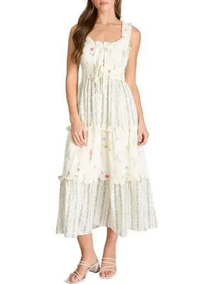 BLU PEPPER Sleeveless Tiered Maxi Dress - Ivory Multi