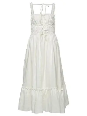 VASILIKI Amara Ruched Midi Linen Dress - Pristine
