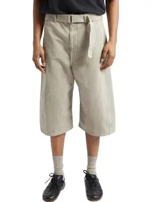 LEMAIRE Belted Denim Bermuda Shorts - Moonstone