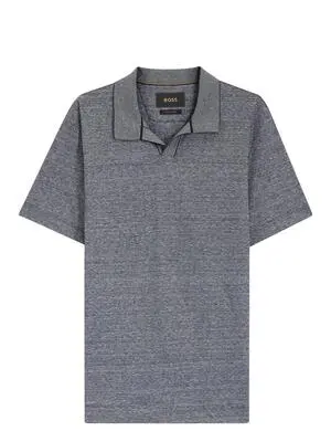 BOSS Cotton-linen Polo Shirt With Johnny Collar - Grey