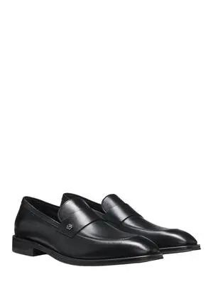 BOSS BOSS Leather Loafers With Double B Monogram Trim Black