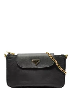 Prada Logo Plaque Flap Chain Shoulder Bag - Black