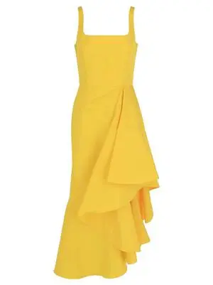 Alexander McQueen Asymmetrical Draped Midi Dress - Bright Yellow
