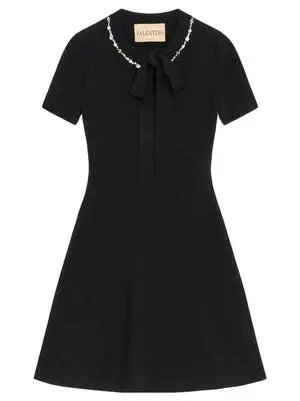 VALENTINO Valentino Embroidered Knit Dress With Rhinestone Necklace