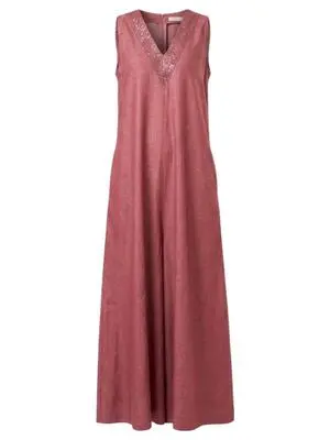 GLAM ON YOU Sleeveless Maxi Dress With Embellished V-neckline - Red