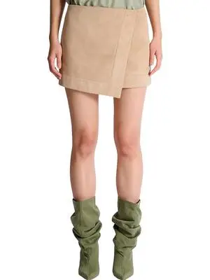 Balmain Suede Wrap Mini Skirt - Beige