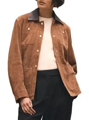 Mint Velvet Suede Barn Jacket With Contrast Collar - Tan