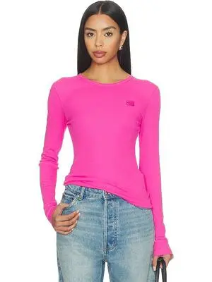 GANNI Soft Cotton Rib Long Sleeve Top - Raspberry Rose