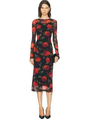 Carolina Herrera Long Sleeve Floral Print Midi Dress - Black Multi