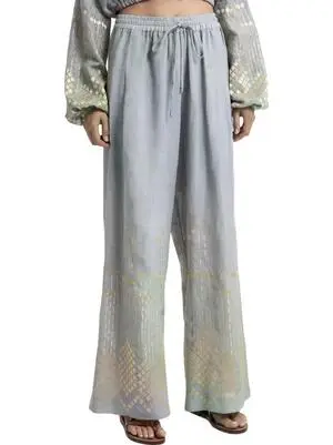 Greek Archaic Kori Embroidered Drawstring Trousers - Grey