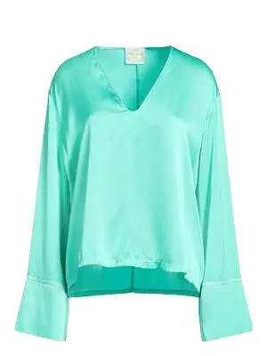 FORTE_FORTE Long Sleeve V-neck Silk Blend Top - Blue