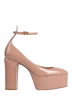 Valentino Garavani Patent Leather Platform Pumps With Ankle Strap - Blush