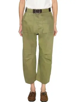 Sea Pleated-knee Cargo Pants - Green