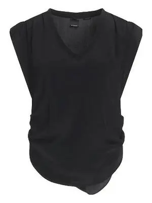Pinko Acetate And Silk V-neck Top With Gathered Detailing - Black