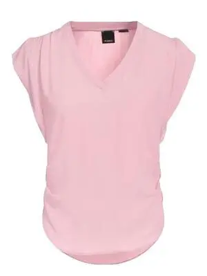 Pinko Acetate And Silk V-neck Top With Gathered Detailing - Pink