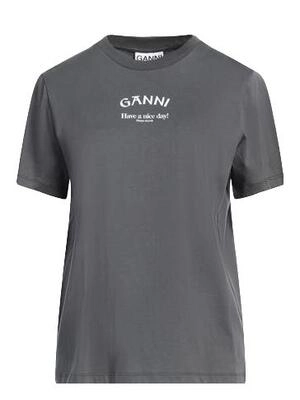 GANNI Cotton Jersey T-shirt With Logo Print - Lead