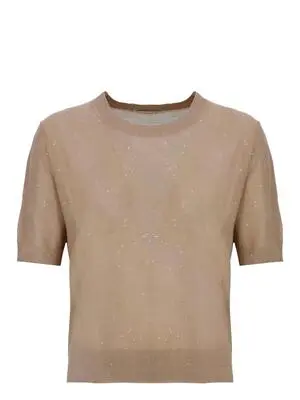 KANGRA Kangra Sequin Embellished Short-Sleeve Sweater Neutrals