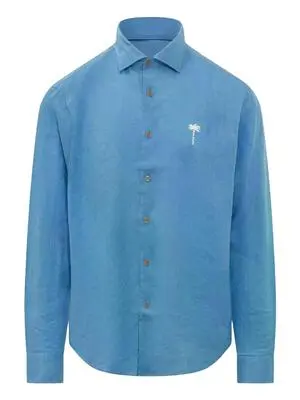 Palm Angels Logo-embroidered Regular Shirt - Blue