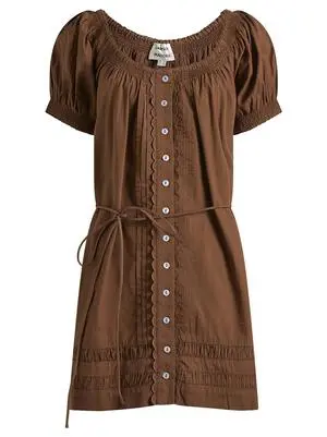 DAMSON MADDER Jayne Mini Dress With Ruched Details And Removable Tie - Choc