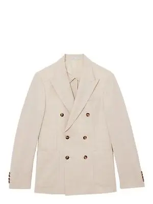 REISS Manci Double-breasted Woven Blazer - Stone