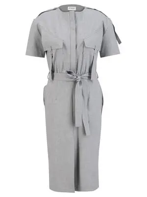 MA MULIER Ma Mulier Asymmetrical Paneled Midi Dress With Ribbon Accent