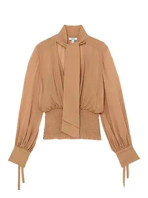 REISS Phoebe Tie-neck Woven Blouse - Rust Orange
